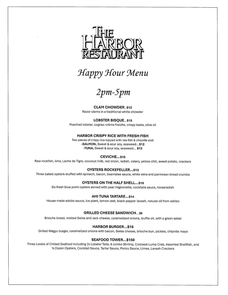 Happy Hour Menu - The Harbor Restaurant