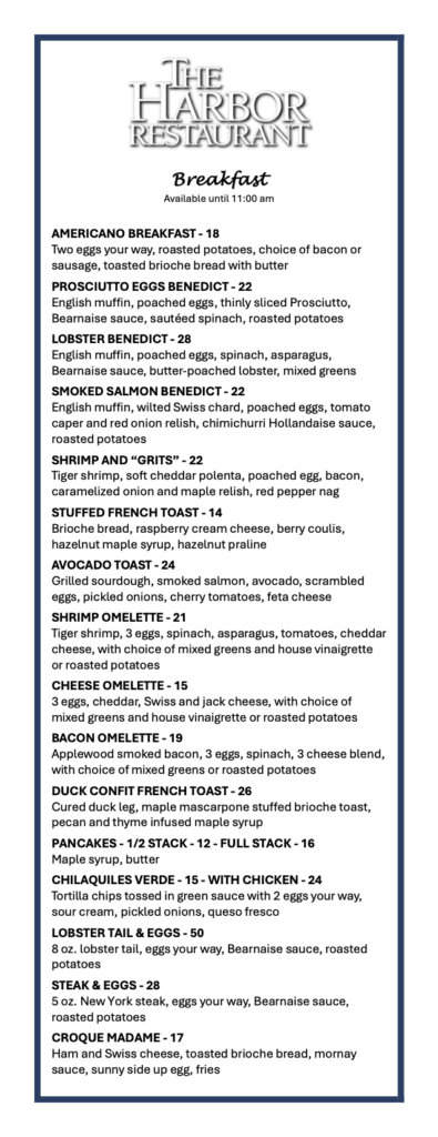 Breakfast Menu - The Harbor Restaurant