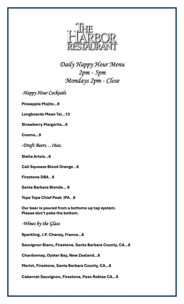 Happy Hour Menu - The Harbor Restaurant