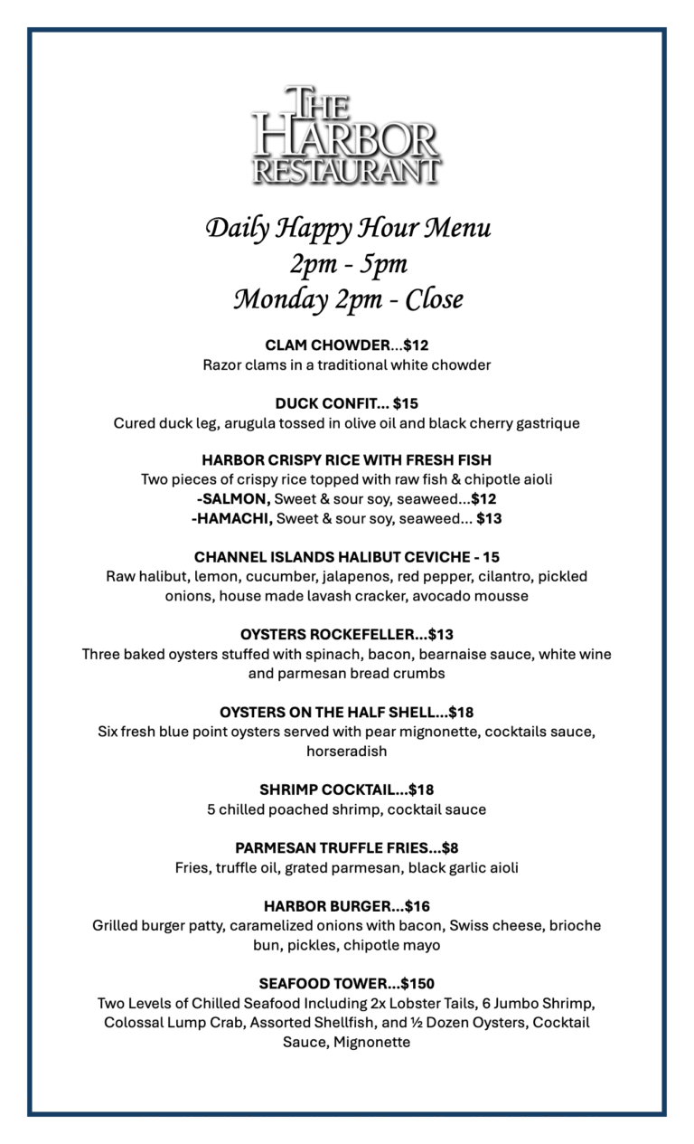 Happy Hour Menu - The Harbor Restaurant